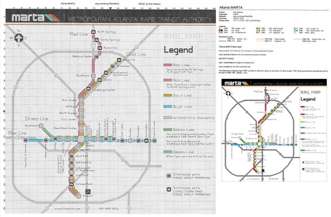 Atlanta MARTA Metro Rail Map Cross-stitch Pattern PDF and GIF - Etsy