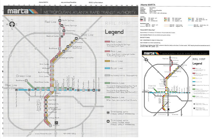 Atlanta MARTA Metro Rail Map Cross-stitch Pattern PDF and GIF - Etsy