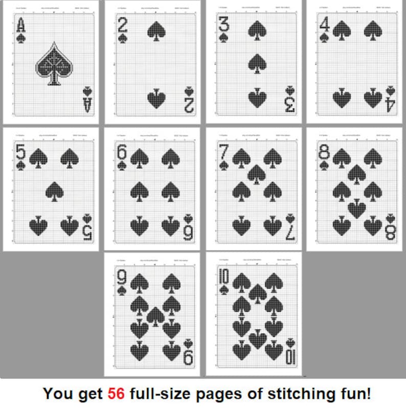 FULL DECK of Cards - 56 (!!) Full-page (8.5 by 11 Inches) Cross-stitch ...