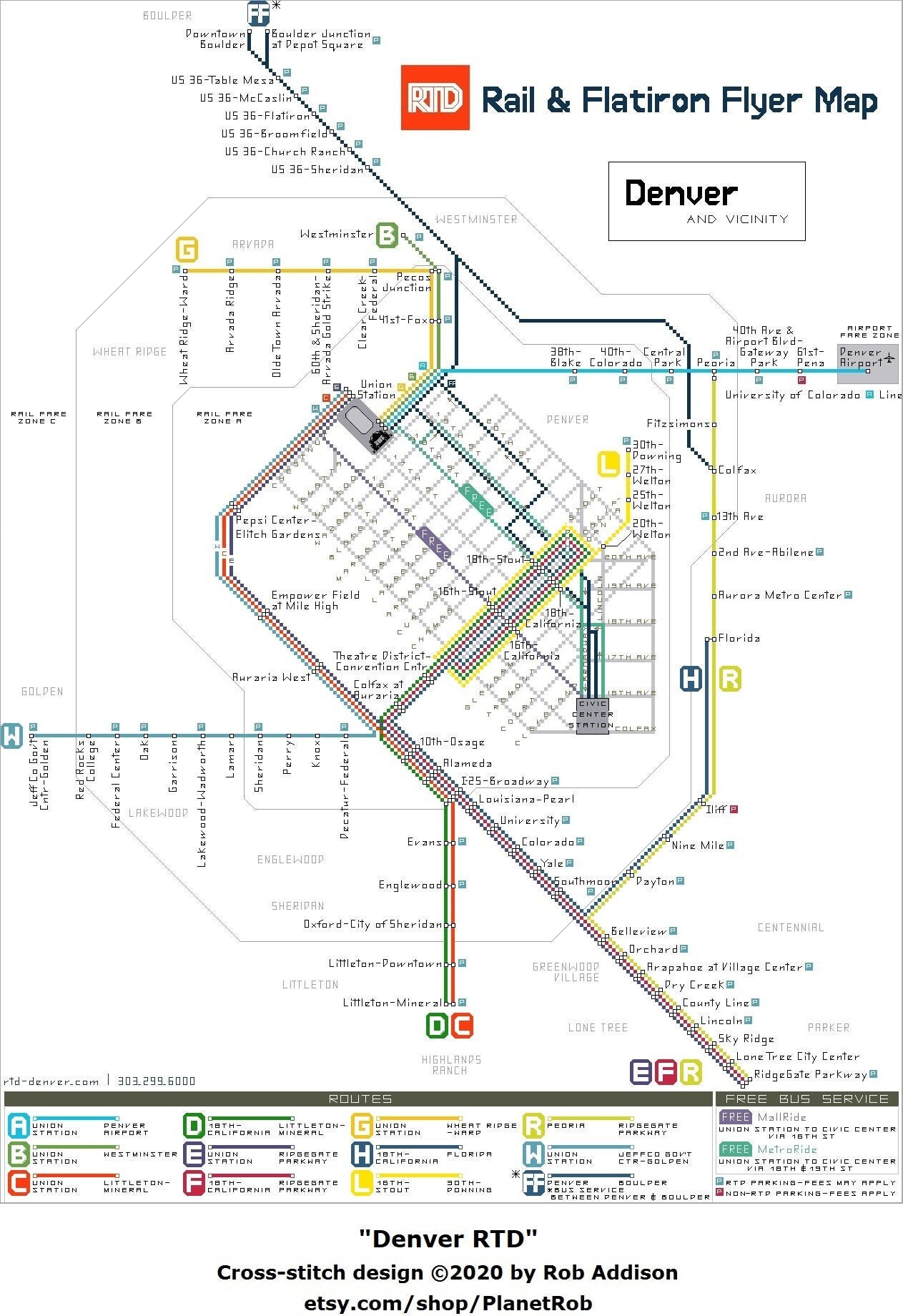 DENVER Colorado RTD Map Cross-stitch Pattern Pdf and Gif - Etsy UK
