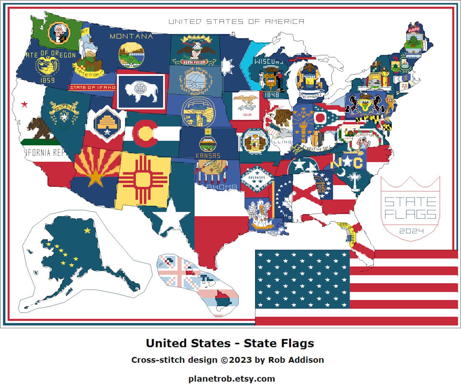 USA State Flags Map Cross Stitch Pattern (PDF Download) - Etsy UK
