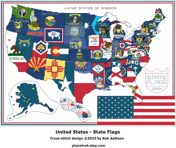 Chart Of The 50 States Flags USA Animated Interactive Map (All 50