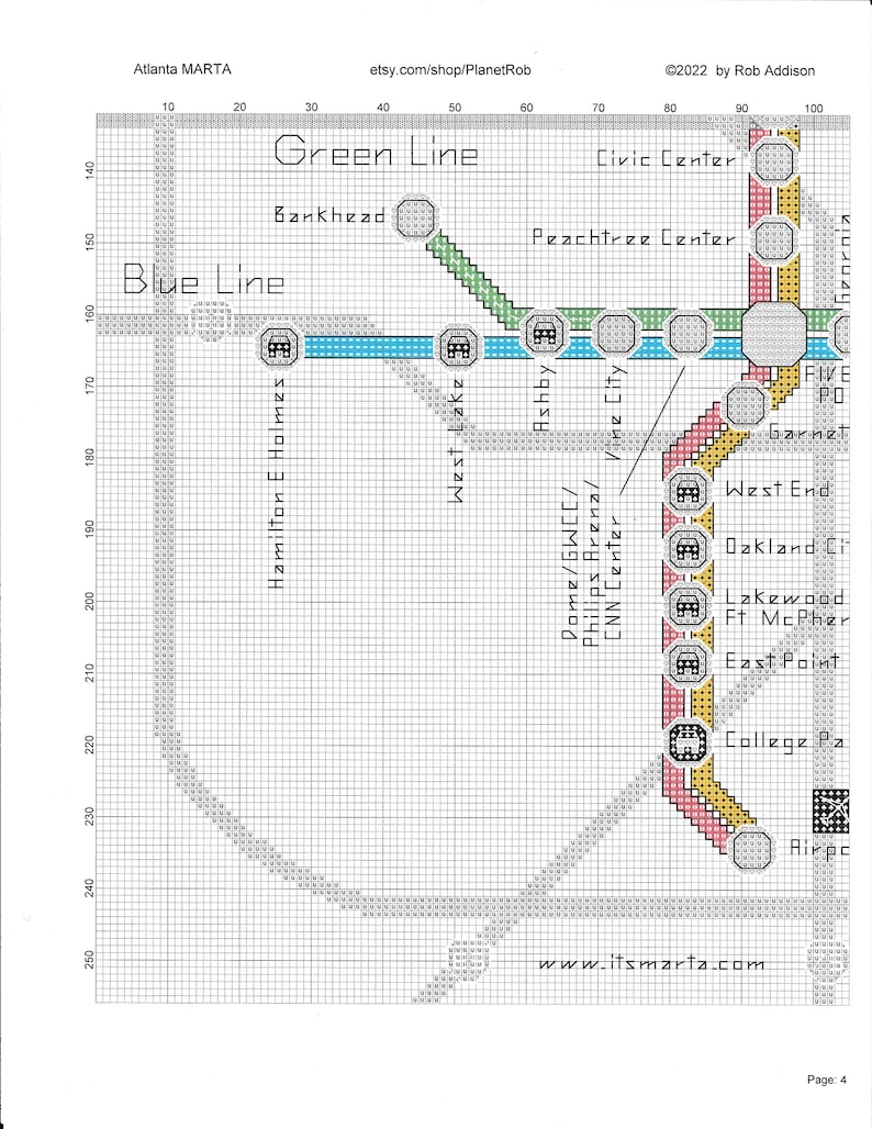Atlanta MARTA Metro Rail Map Cross-stitch Pattern (PDF Download) - Etsy