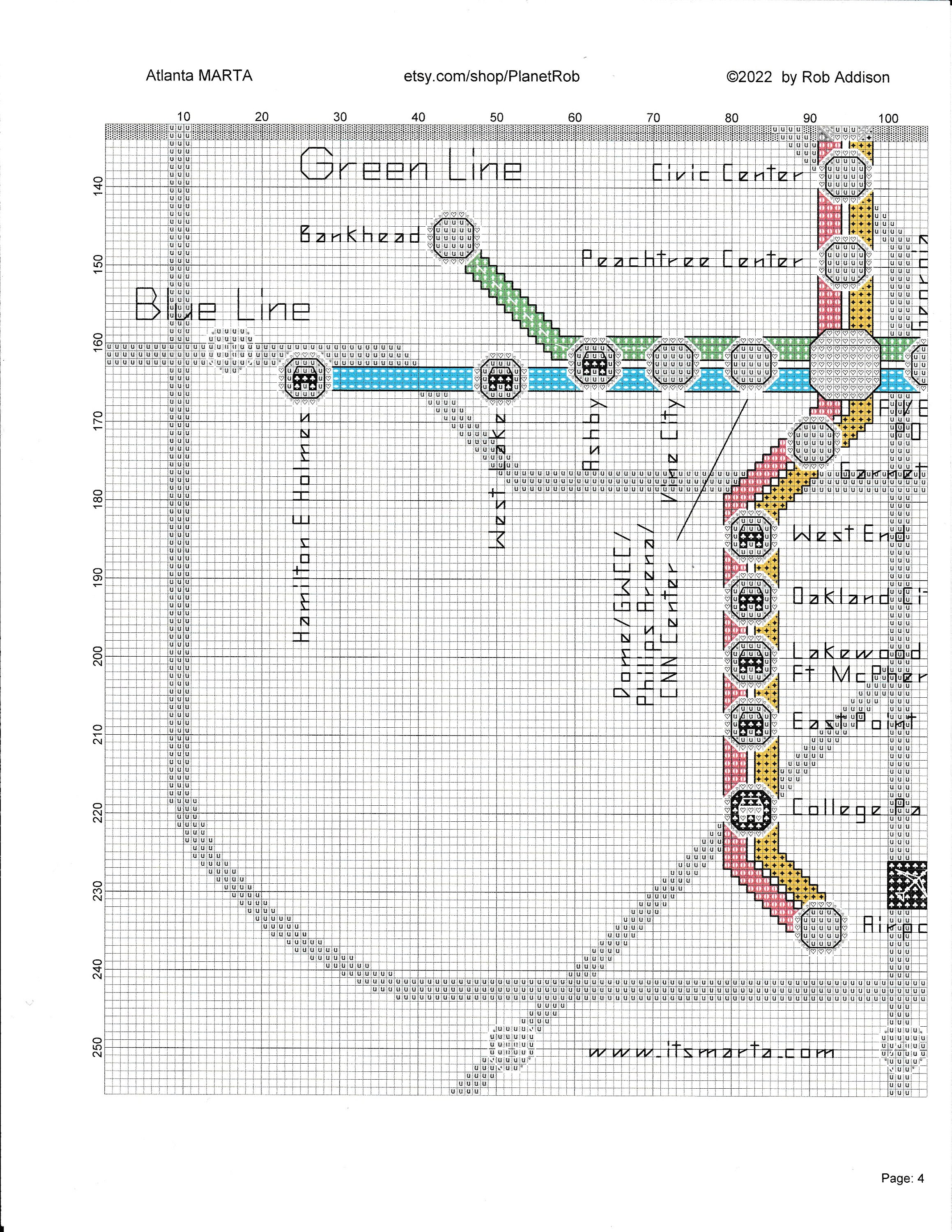 Atlanta MARTA Metro Rail Map Cross-stitch Pattern (PDF Download) - Etsy