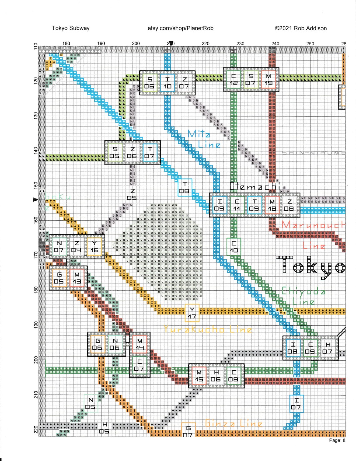 TOKYO SUBWAY Map Cross-stitch Design PDF Download | Pattern Keeper ...