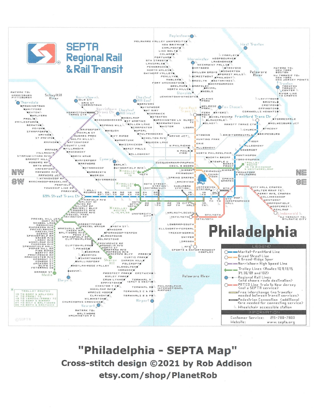 PHILADELPHIA SEPTA Rail Map Cross-stitch Chart Pdf and Gif - Etsy