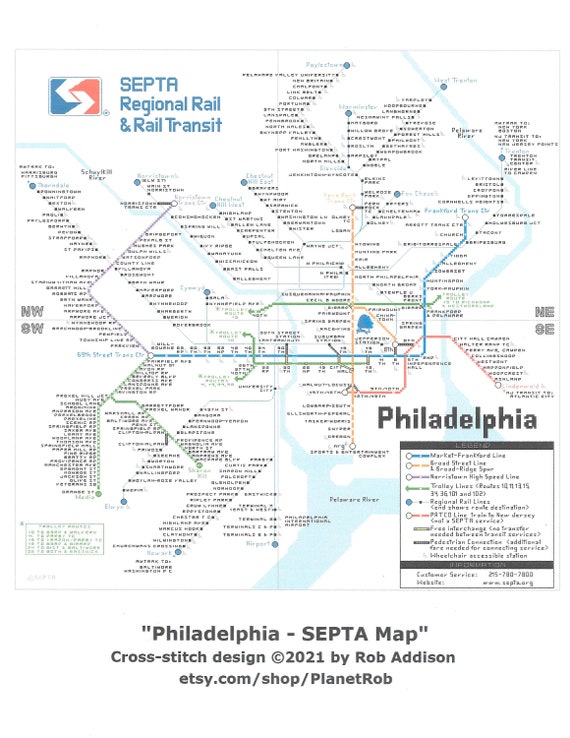 PHILADELPHIA SEPTA Rail Map Cross-stitch Chart Pdf and Gif - Etsy Finland