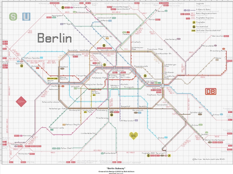 Berlin Subway Map Cross-stitch Pattern: U-bahn S-bahn (PDF Download) - Etsy