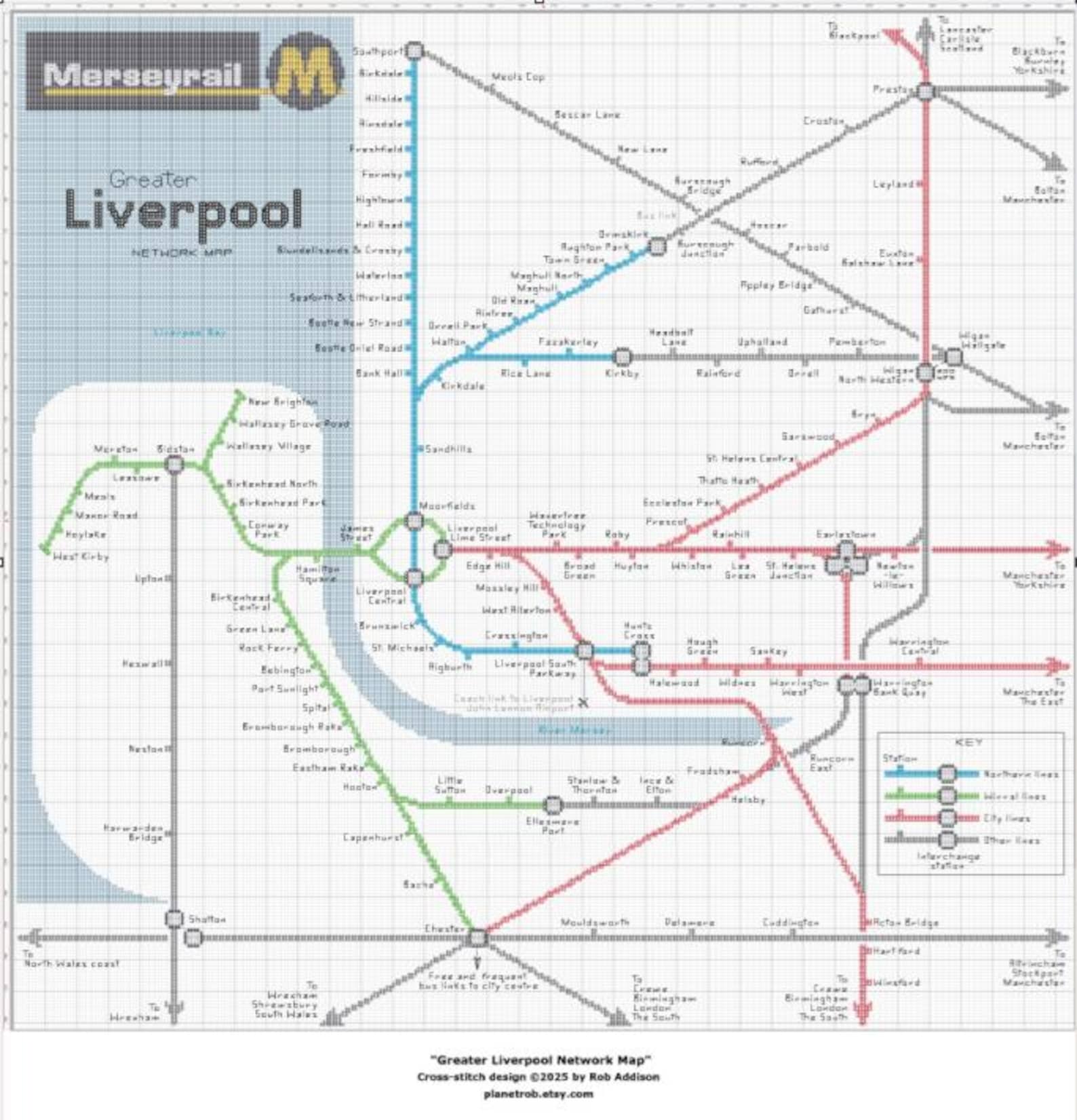 Liverpool Rail Map Cross-stitch Pattern: UK Chart Design (PDF Download ...