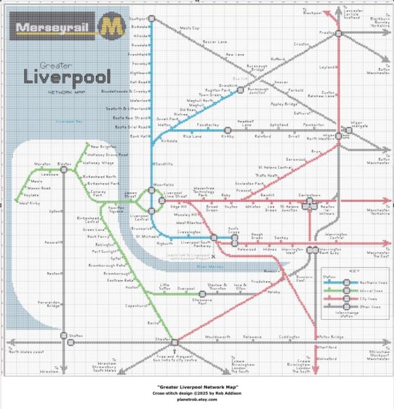 Liverpool Rail Map Cross-stitch Pattern: UK Chart Design (PDF Download ...