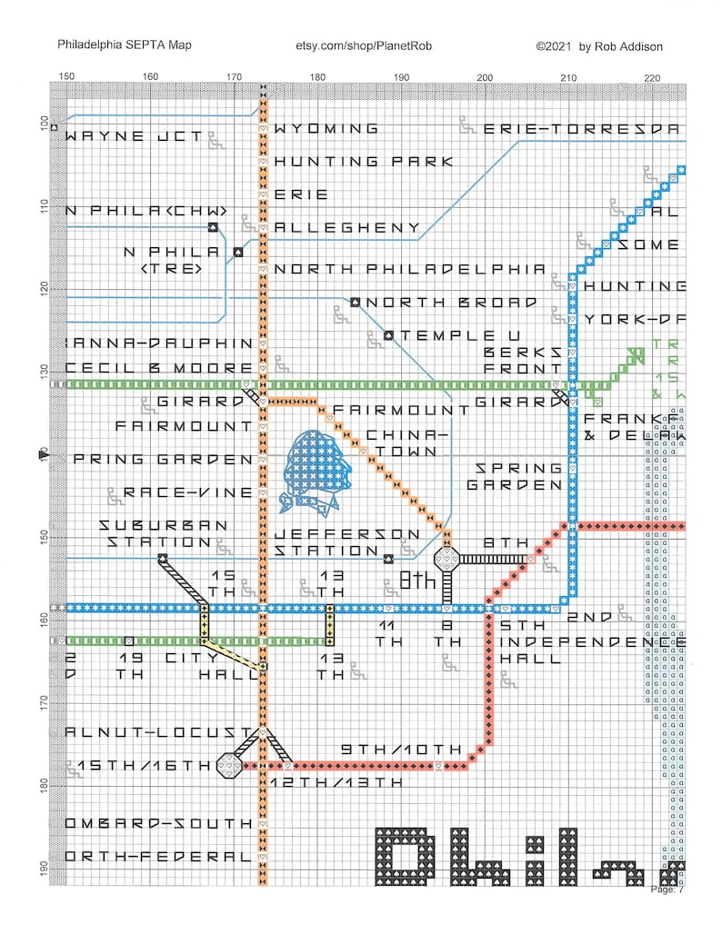 Philadelphia SEPTA Rail Map Cross-stitch Pattern (PDF Download) - Etsy