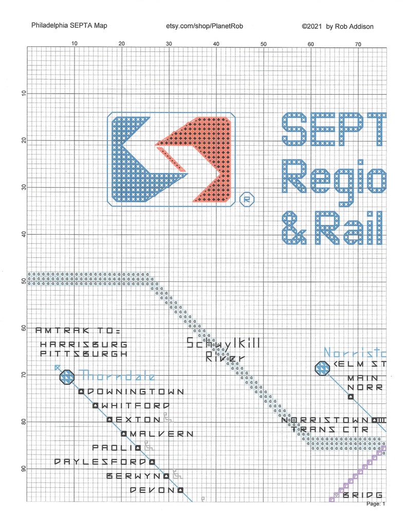 Philadelphia SEPTA Rail Map Cross-stitch Pattern (PDF Download) - Etsy