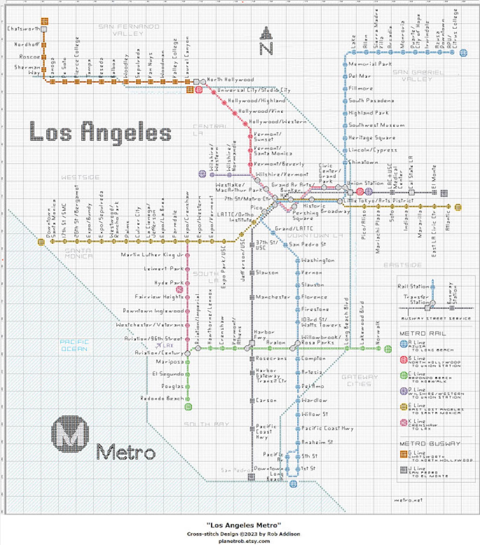 Los Angeles Metro Map Cross-stitch Pattern (PDF Download) - Etsy