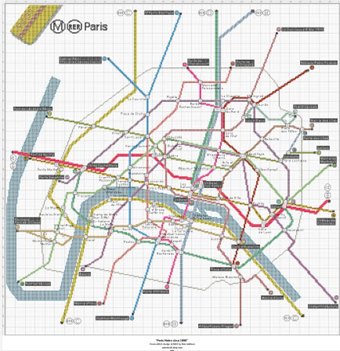 Classic PARIS Metro Map Cross-stitch Pattern PDF Download | Pattern ...