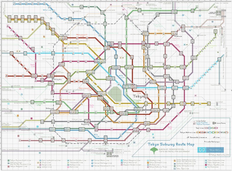 TOKYO SUBWAY Map Cross-stitch Design PDF Download | Pattern Keeper ...