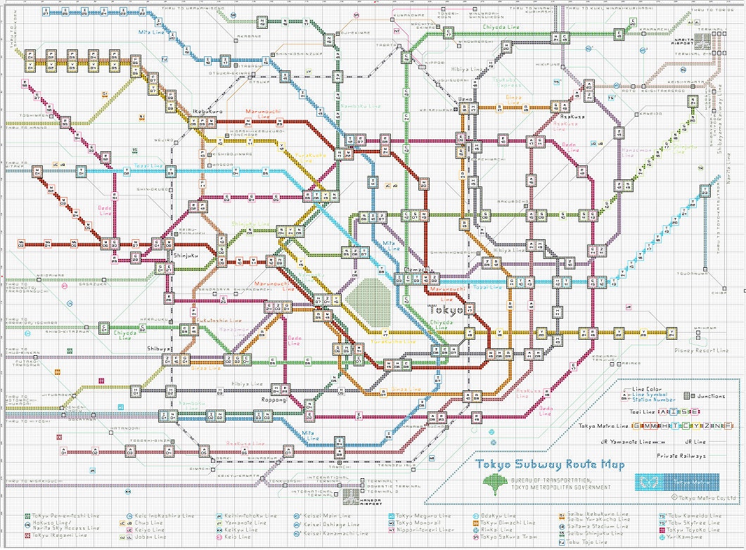 TOKYO SUBWAY Map Cross-stitch Design PDF Download | Pattern Keeper ...
