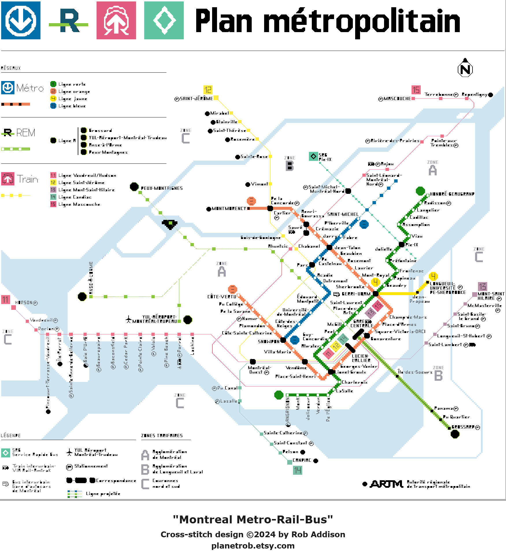 Montreal Metro Map Cross-stitch Pattern (PDF Download) - Etsy