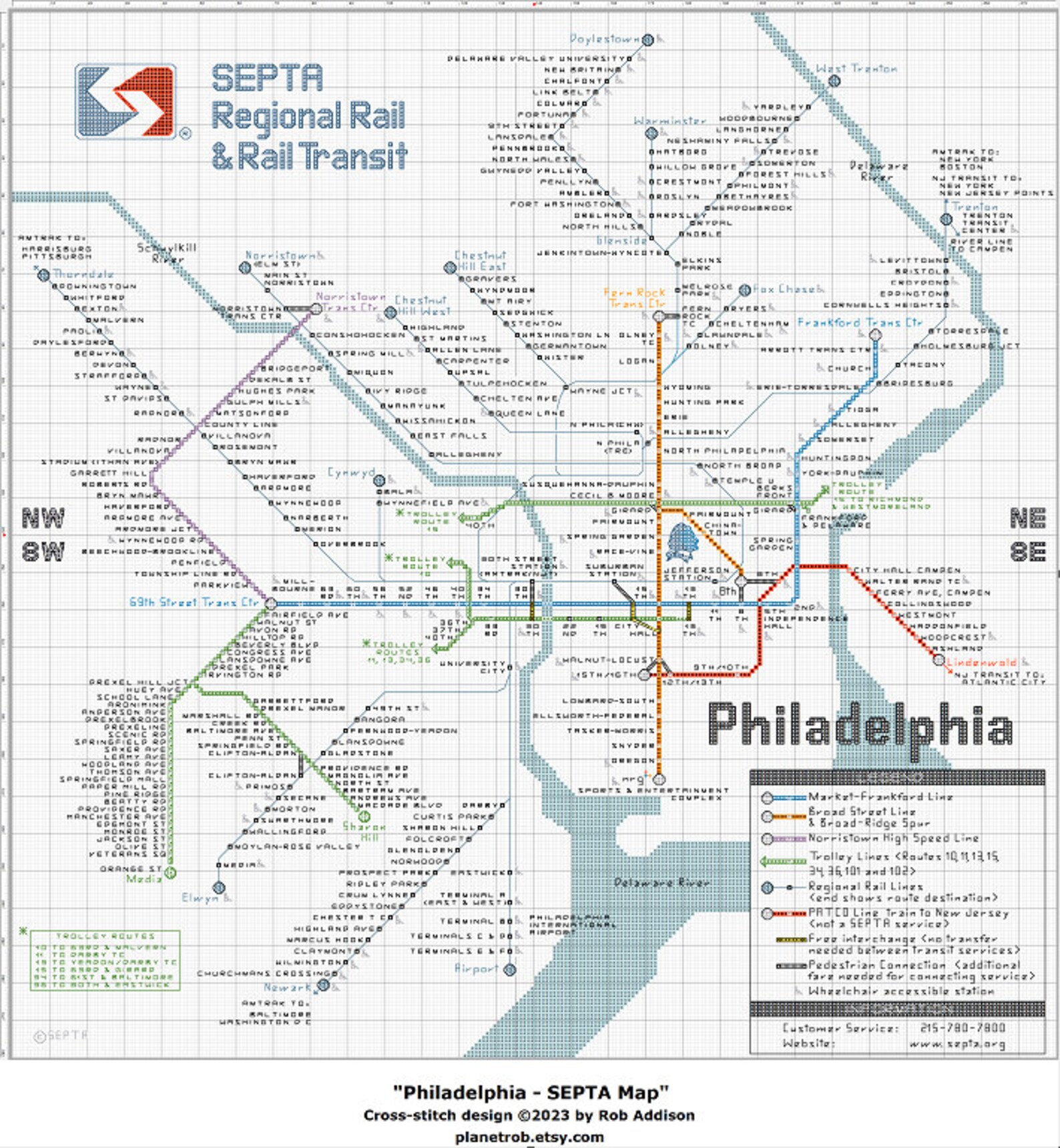 PHILADELPHIA SEPTA Rail Map Cross-stitch Chart PDF Download Subway ...