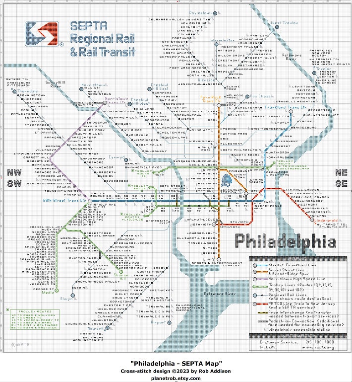 PHILADELPHIA SEPTA Rail Map Cross-stitch Chart PDF Download Subway ...