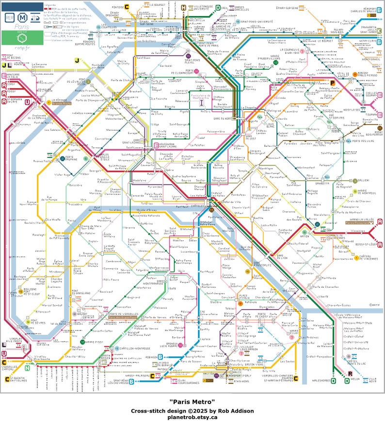 New! Complete! PARIS Metro Map Cross-stitch Pattern | 18 Count | PDF ...