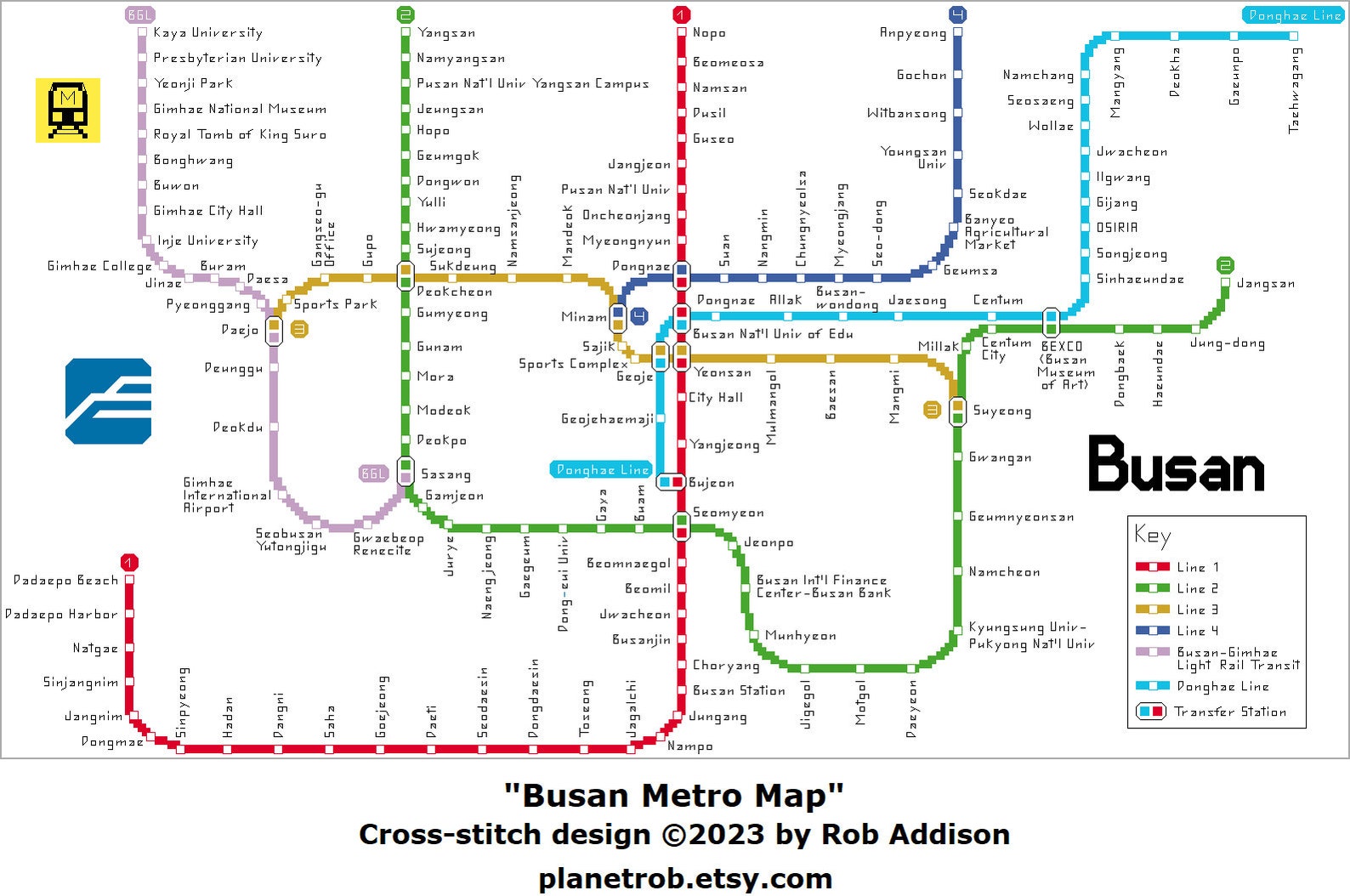 Busan Metro Map Cross-stitch Pattern: South Korea Subway Chart (PDF ...