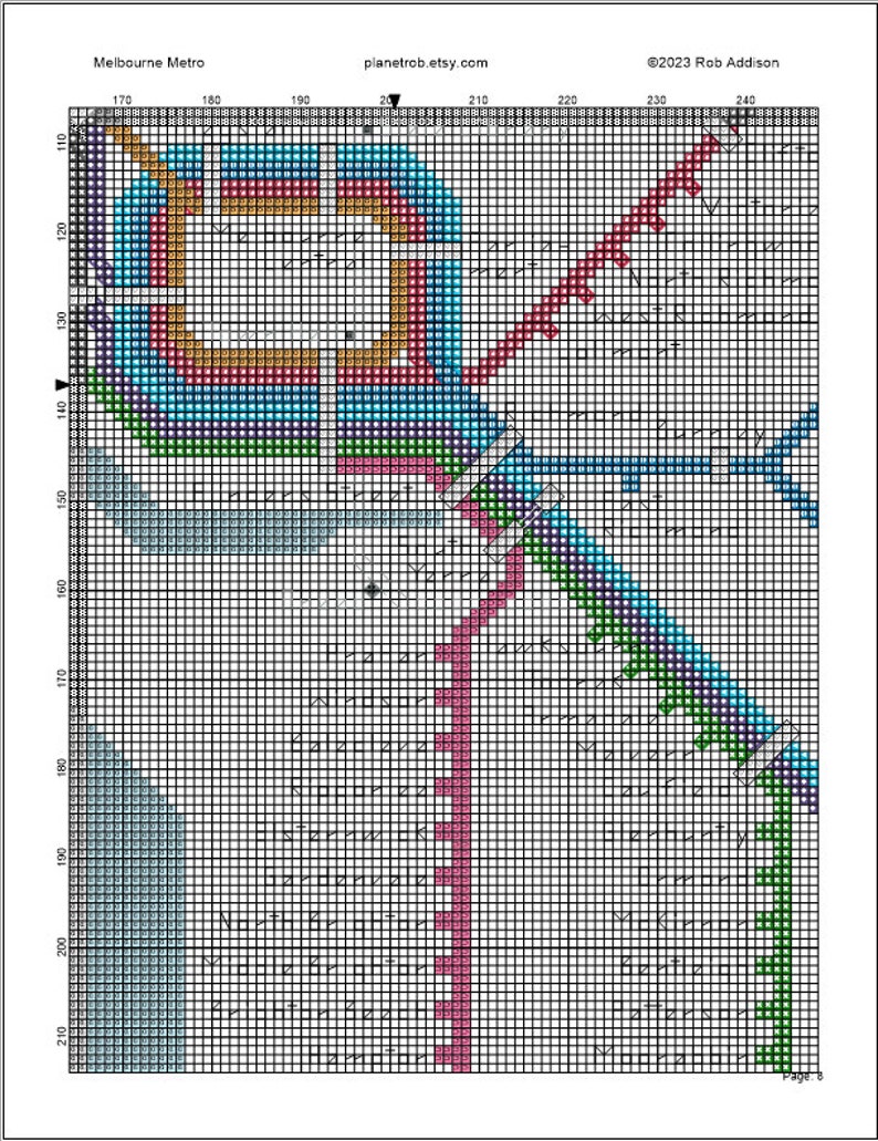 MELBOURNE Australia Metro Map Cross-stitch Pattern PDF Download ...