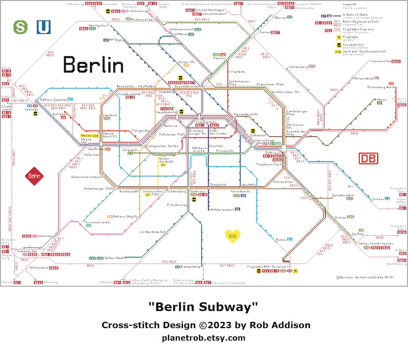 Berlin Subway Map Cross-stitch Pattern: U-bahn S-bahn (PDF Download ...