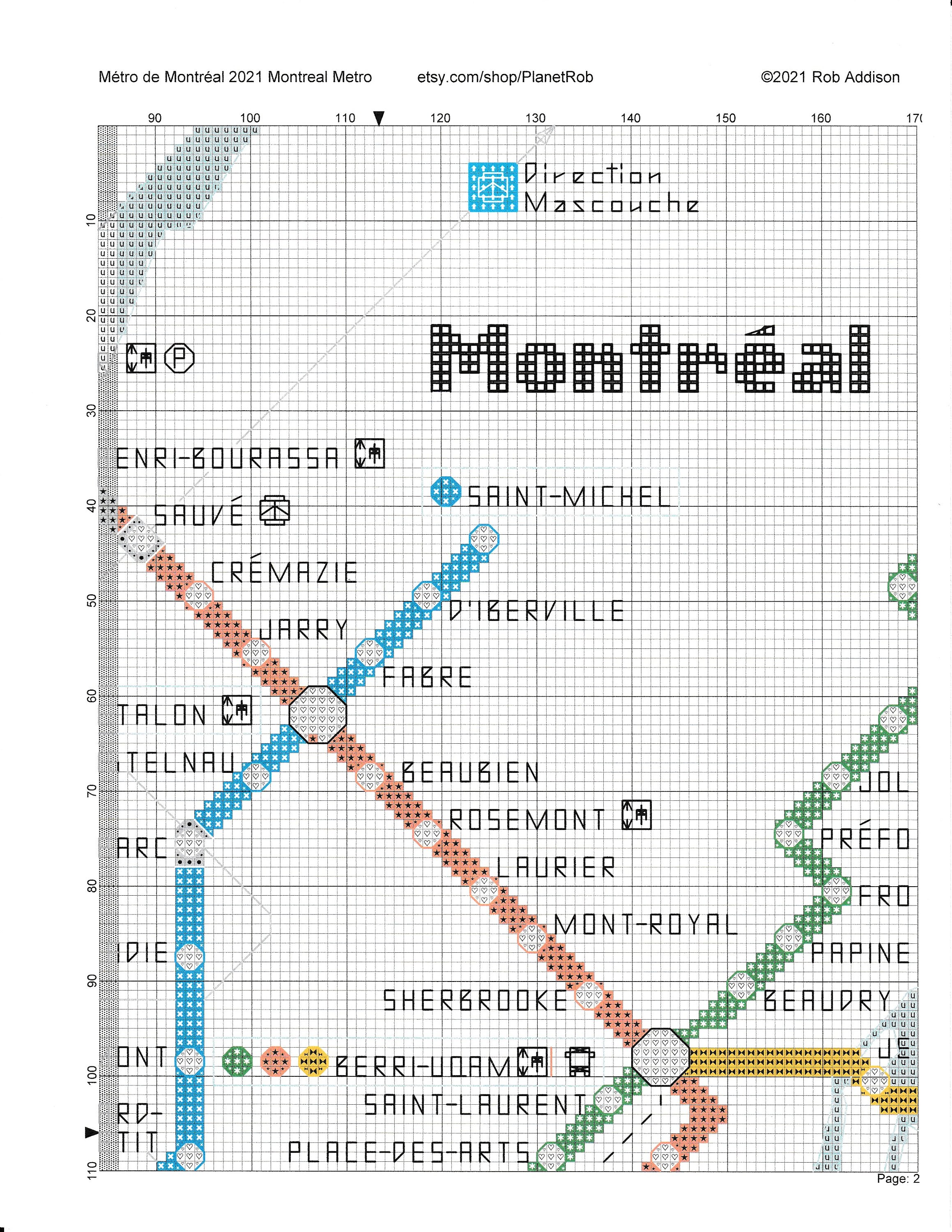 MONTREAL METRO Map Cross-stitch Pattern Pdf and Gif Downloads | Etsy