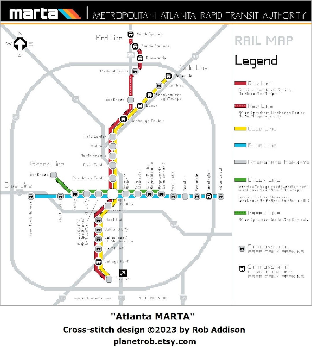 Atlanta MARTA Metro Rail Map Cross-stitch Pattern (PDF Download) - Etsy