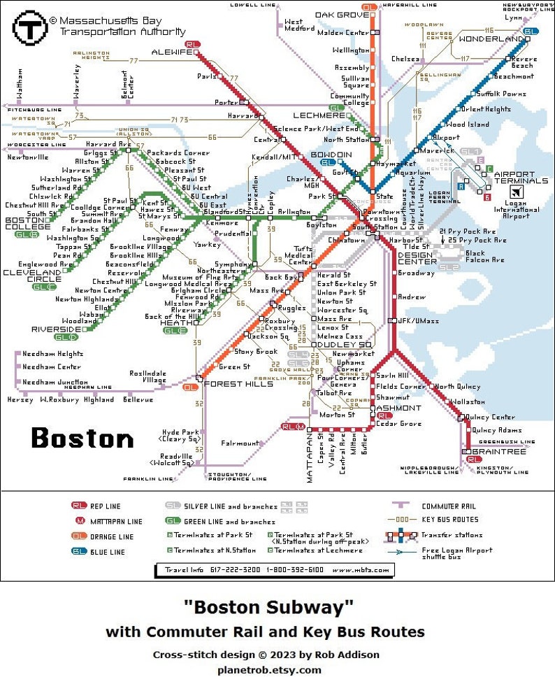 Boston Subway Map Cross-stitch Pattern (pattern Keeper Compatible) (PDF ...