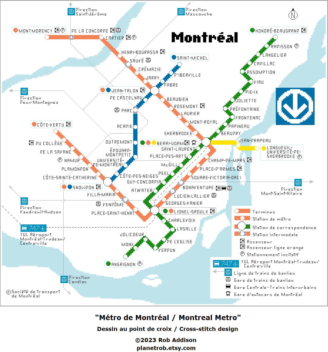 Montreal Metro Map Cross-stitch Pattern (pattern Keeper Compatible ...