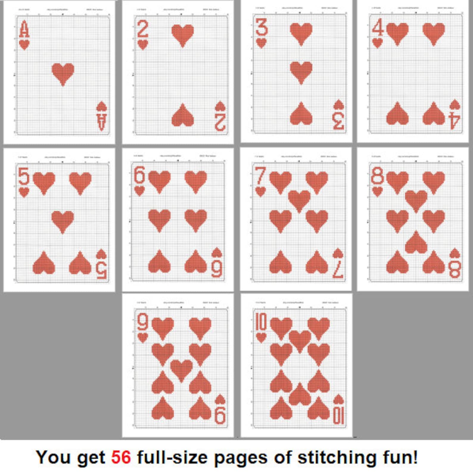 FULL DECK of Cards - 56 (!!) Full-page (8.5 by 11 Inches) Cross-stitch ...