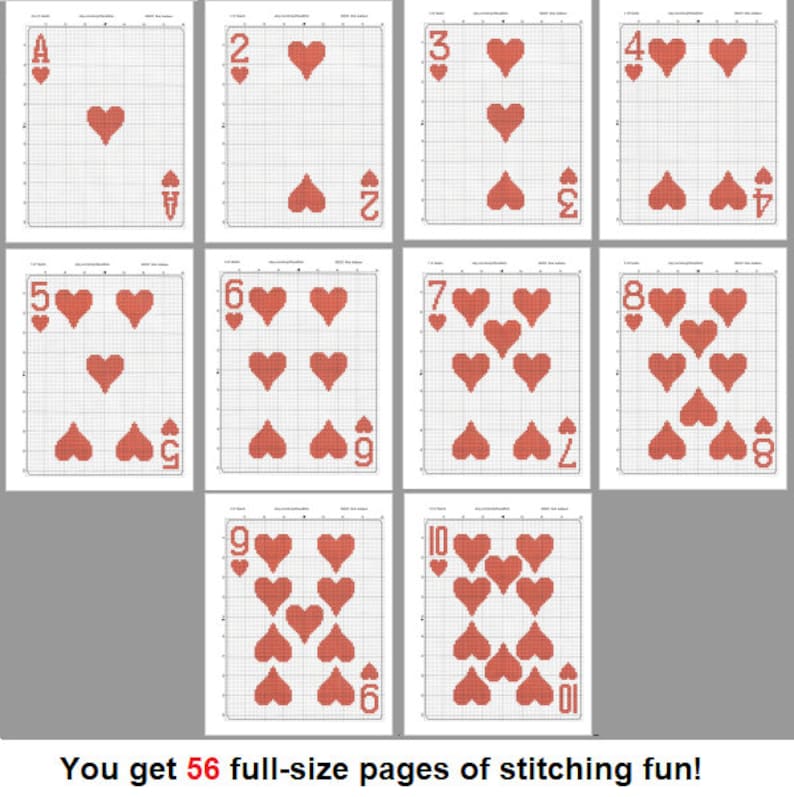 FULL DECK of Cards - 56 (!!) Full-page (8.5 by 11 Inches) Cross-stitch ...