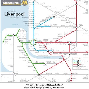Liverpool Rail Map Cross-stitch Pattern: UK Chart Design (PDF Download ...
