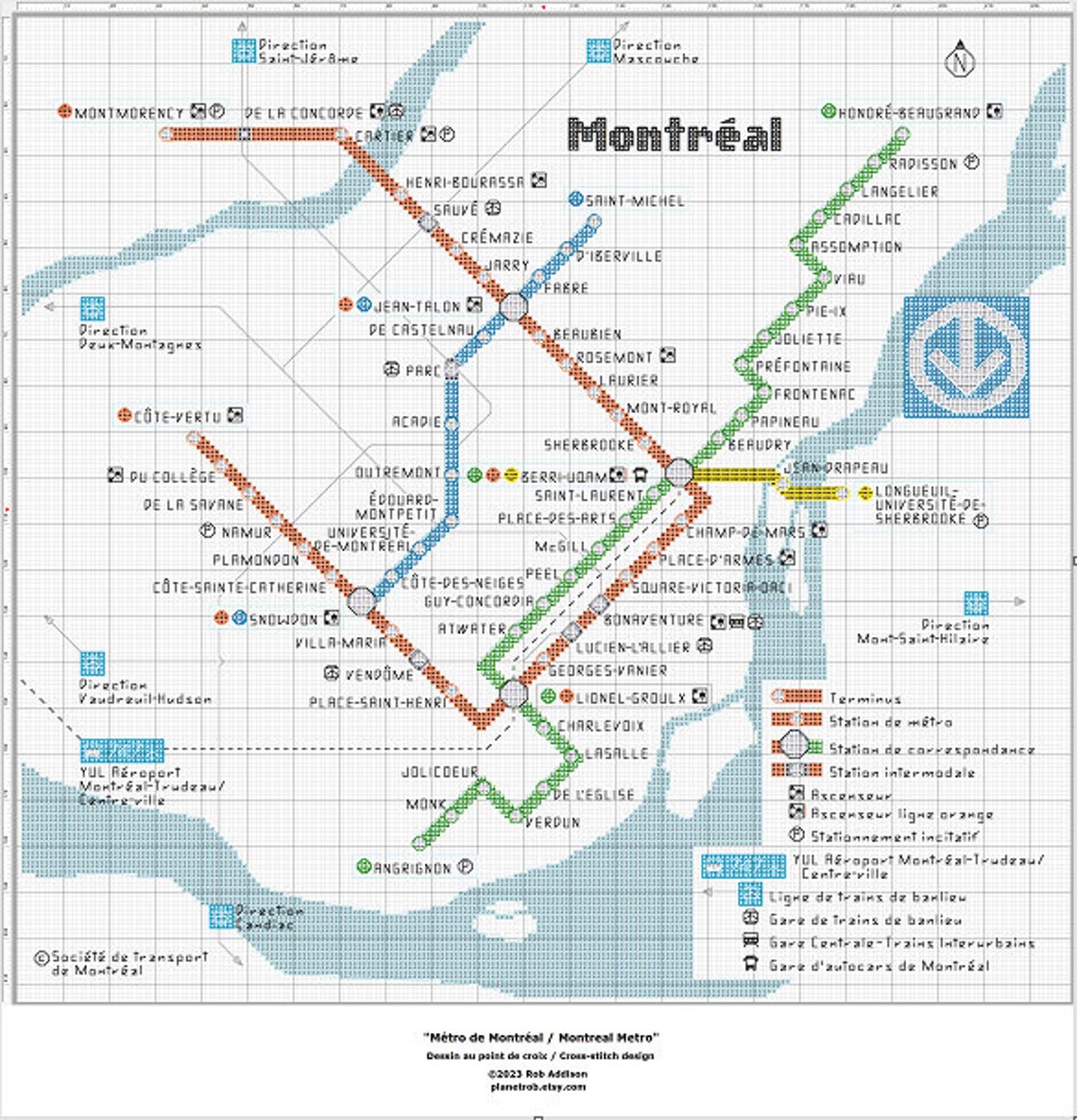 Montreal Metro Map Cross-stitch Pattern (pattern Keeper Compatible ...