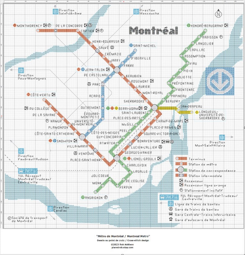 Montreal Metro Map Cross-stitch Pattern (pattern Keeper Compatible ...