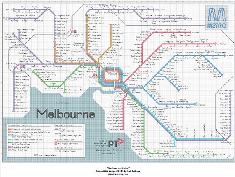 Melbourne Metro Map Cross-stitch Pattern: Victoria Rail Chart (PDF ...