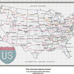 US Interstate Highway Map Cross-stitch Pattern (PDF Download) - Etsy