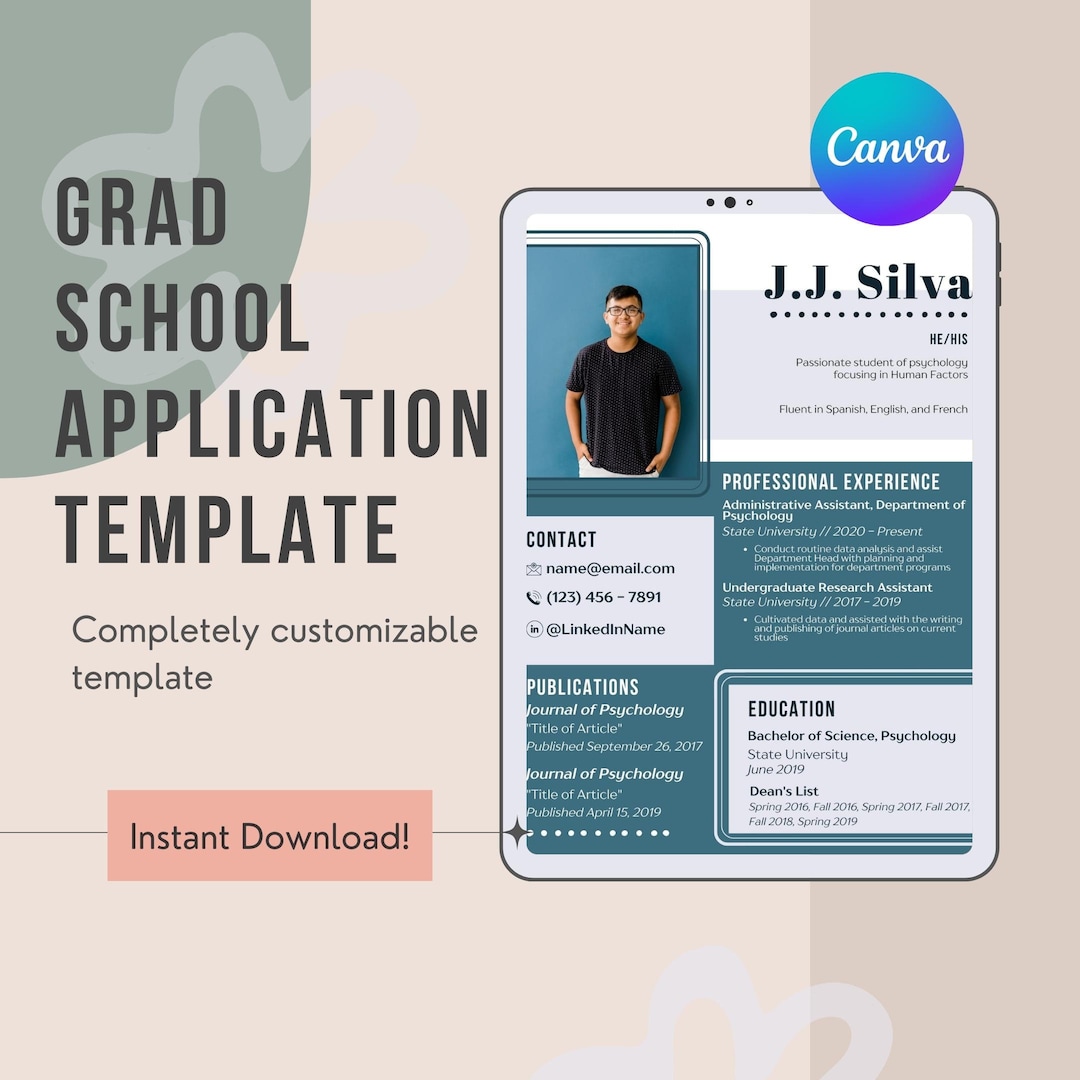 Grad School Resume Application Template, Colorful Design, Editable in ...
