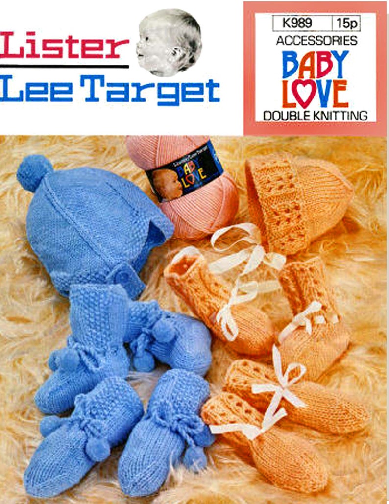 PDF Vintage Pretty Baby Bonnet Helmet & Bootees Mitts Knitting Pattern ...