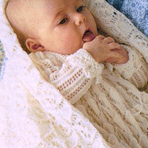 PDF Vintage Baby Christening Knitting Pattern Dress Blanket Shawl Gown ...