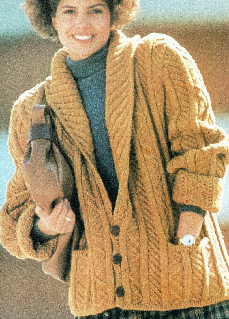 PDF Vintage Womens Rustic ARAN Shawl Collar Jacket Knitting - Etsy