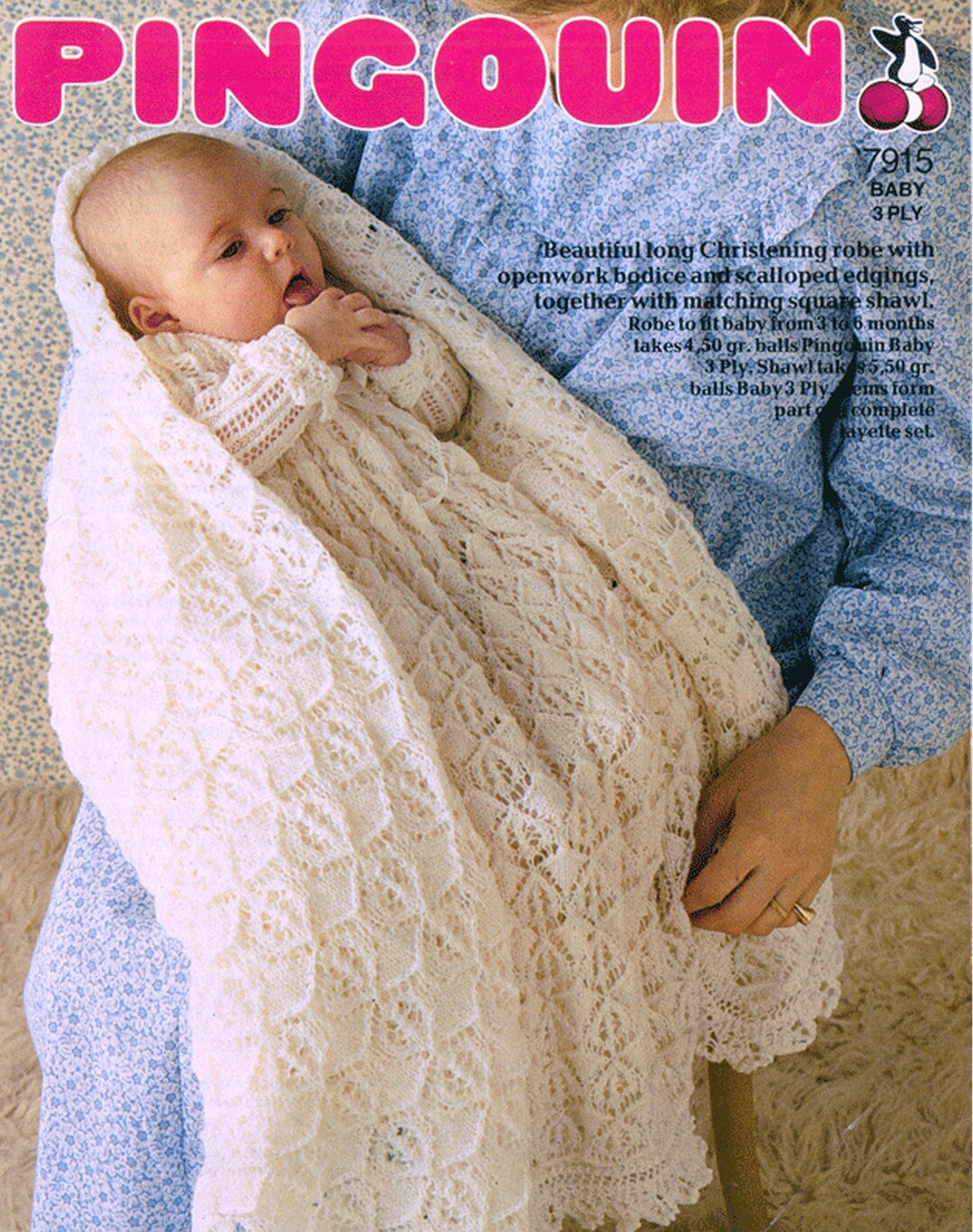 PDF Vintage Baby Christening Knitting Pattern Dress Blanket Shawl Gown ...