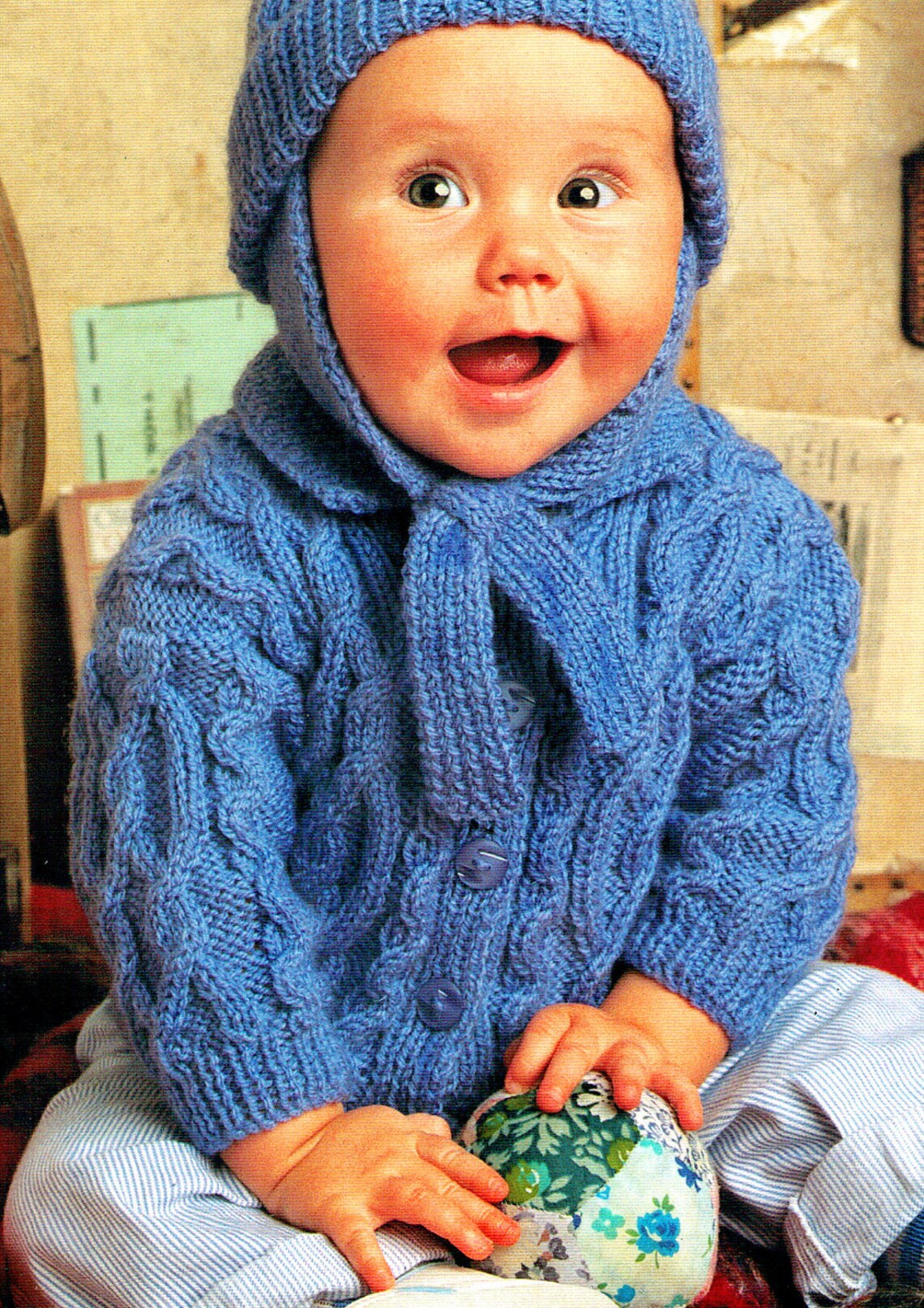 PDF Baby Boy Blue Aran Knitting Pattern Pram Set Cardigan & | Etsy UK