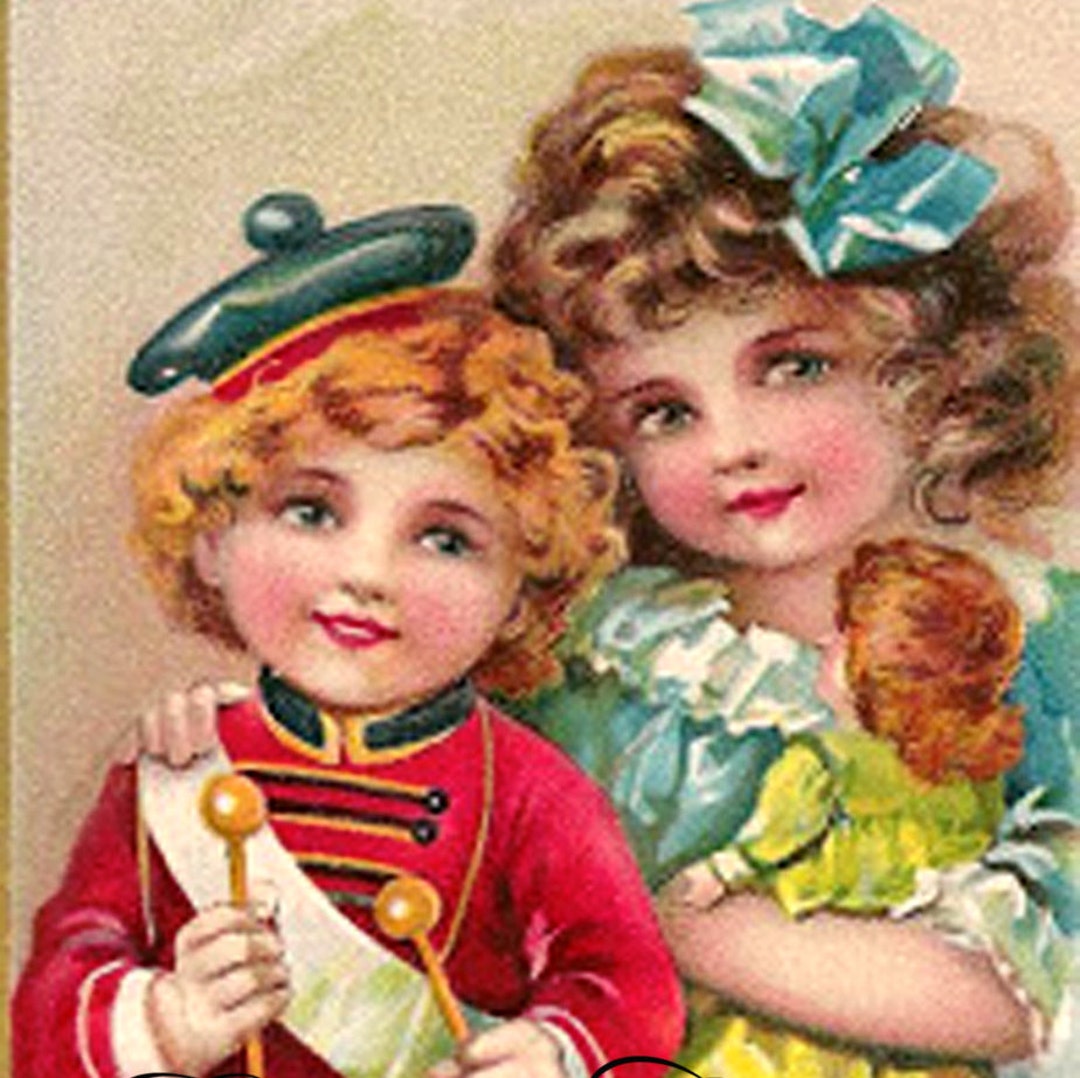 Digital Art CHRISTMAS Victorian Children Scene Greetings Card, for ...