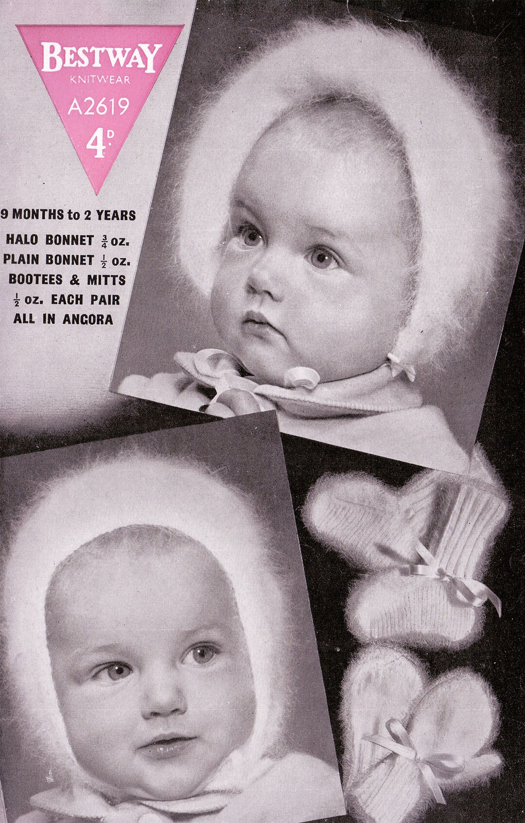 PDF Vintage Baby Knitting Pattern 1950s Bestway A2619 Halo Bonnet ...