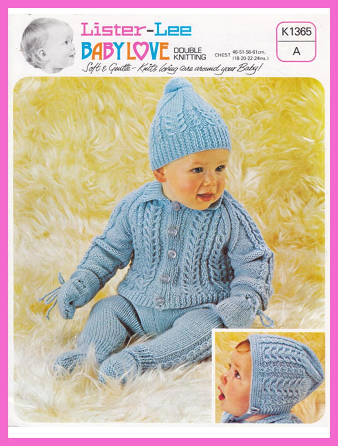 PDF Vintage Baby ARAN Knitting Pattern Lister Lee Baby Lovepram Set ...