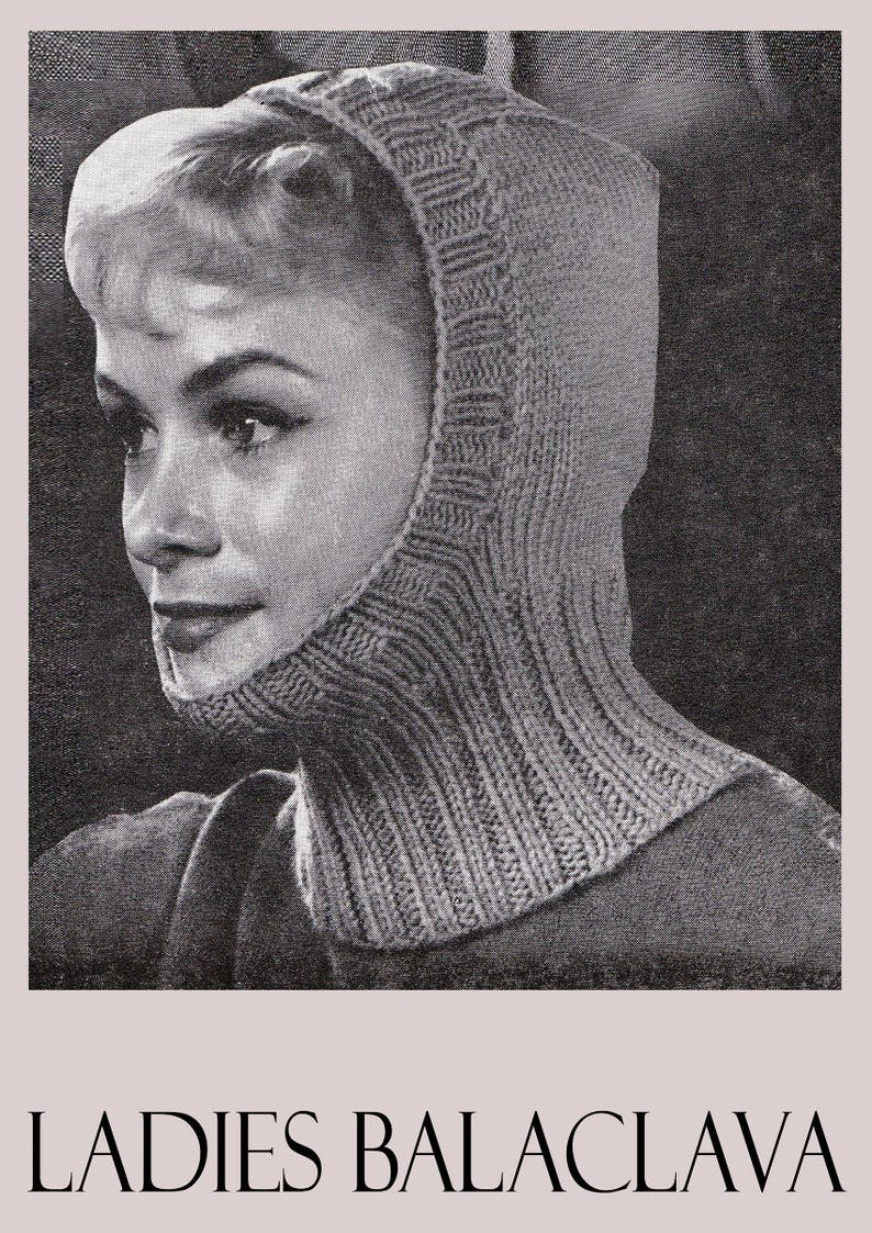 PDF Vintage 1960s Womens Ladies Hat Knitting Pattern Balaclava Helmet ...