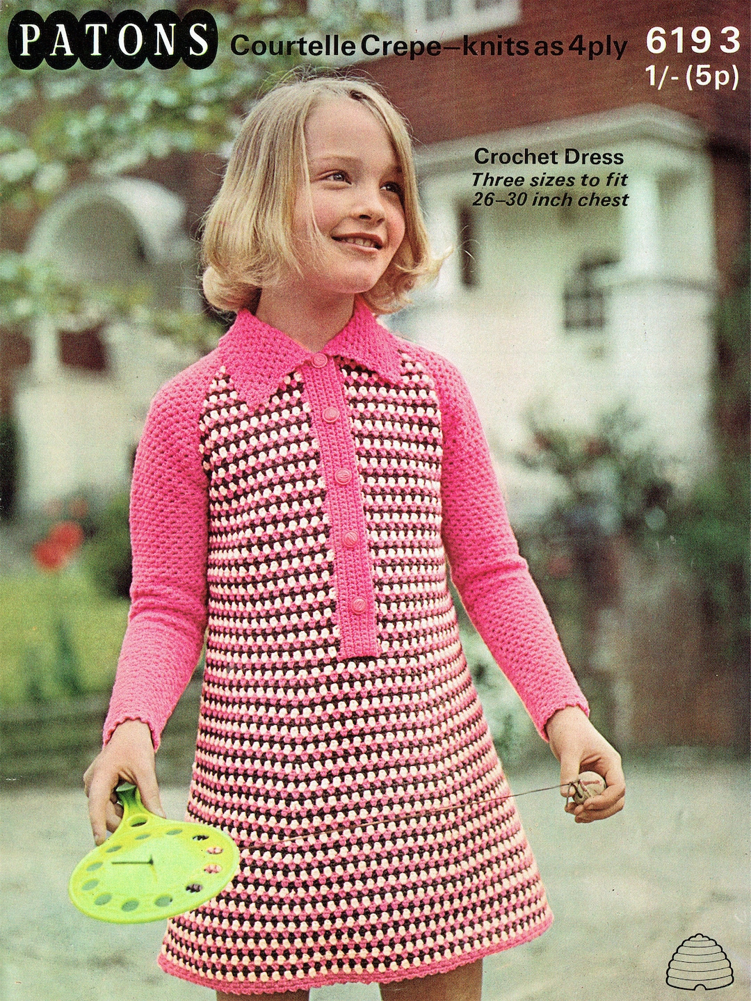 Pdf Vintage Girl PINK Dress Crochet Pattern Patons 6193 1970s Baby Doll ...