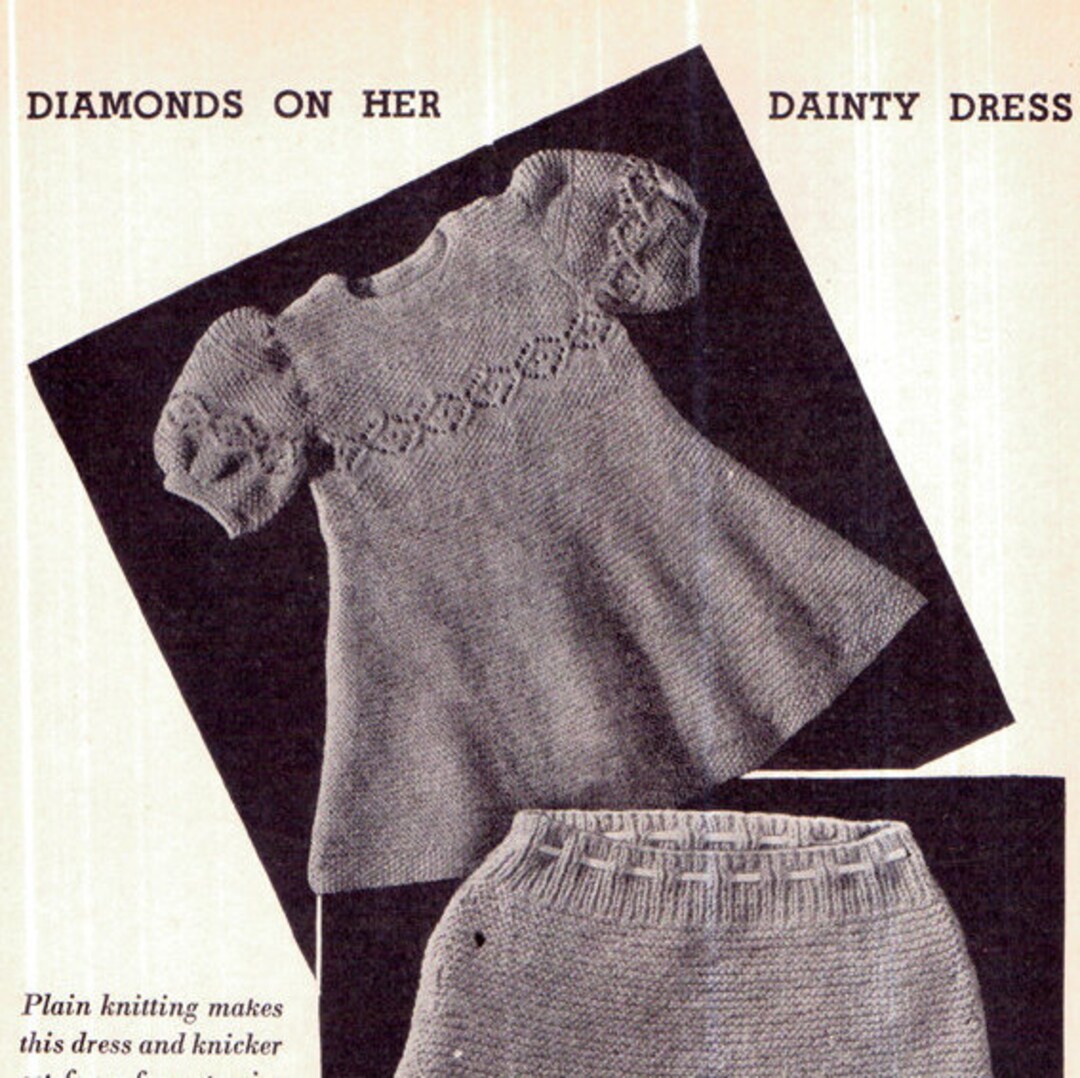 PDF Vintage 1940s Girls 'diamonds on Her Dainty Dress' Knitting Pattern ...